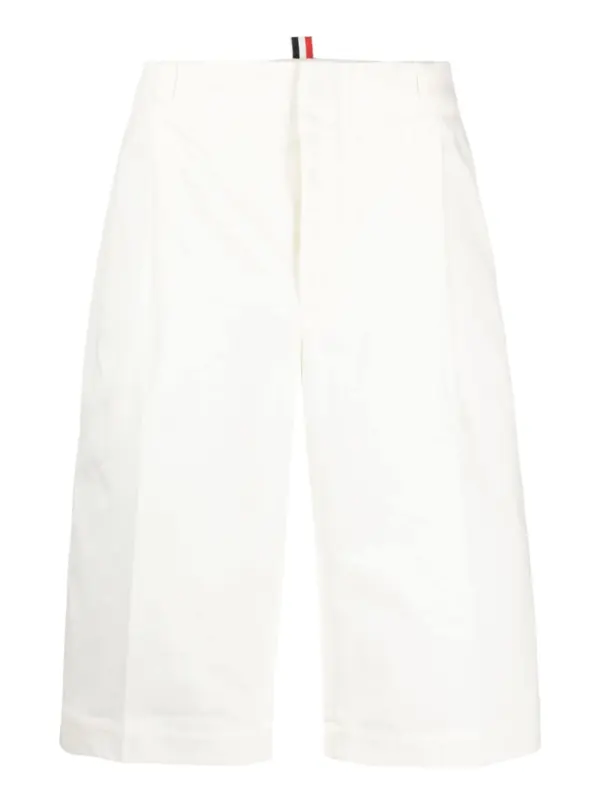 Thom Browne Logo Pull-tab Cotton Shorts - White
