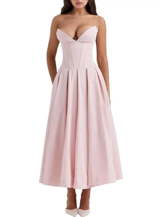 House Of Cb Lady Strapless Midi Dress - Pink Salt