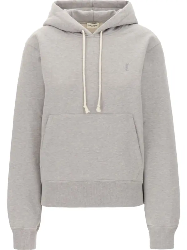 Saint Laurent Cassandre Logo Cotton Hoodie - Grey