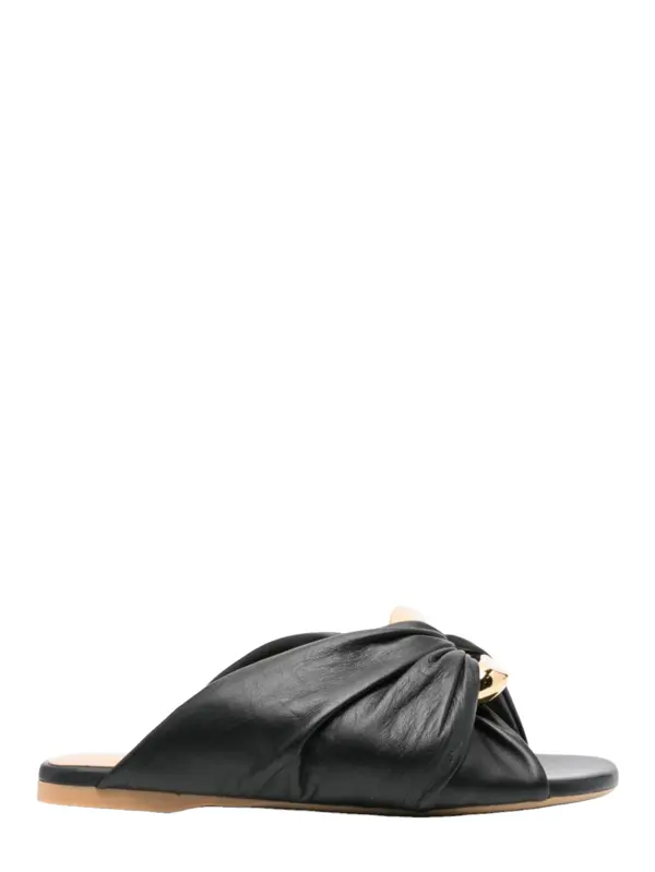JW Anderson Corner Leather Flat Slides - Black