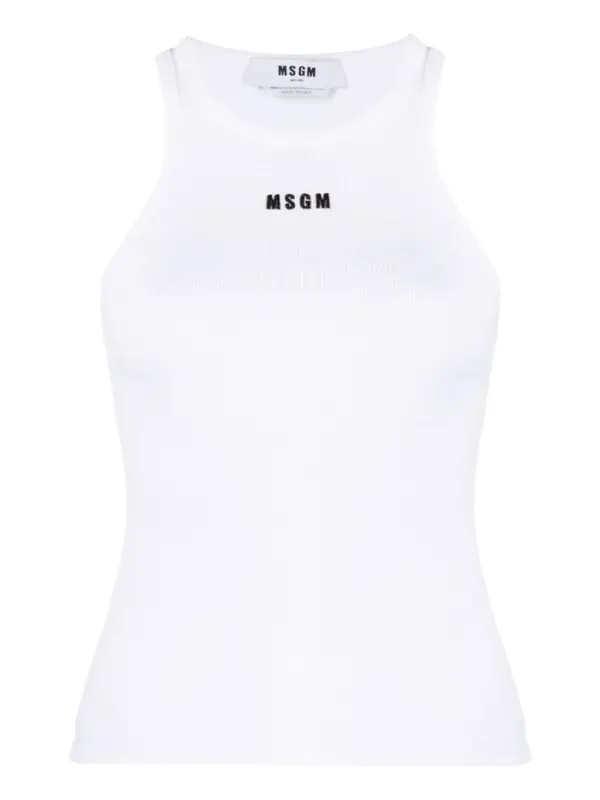 MSGM Embroidered Logo Ribbed Tank Top - White