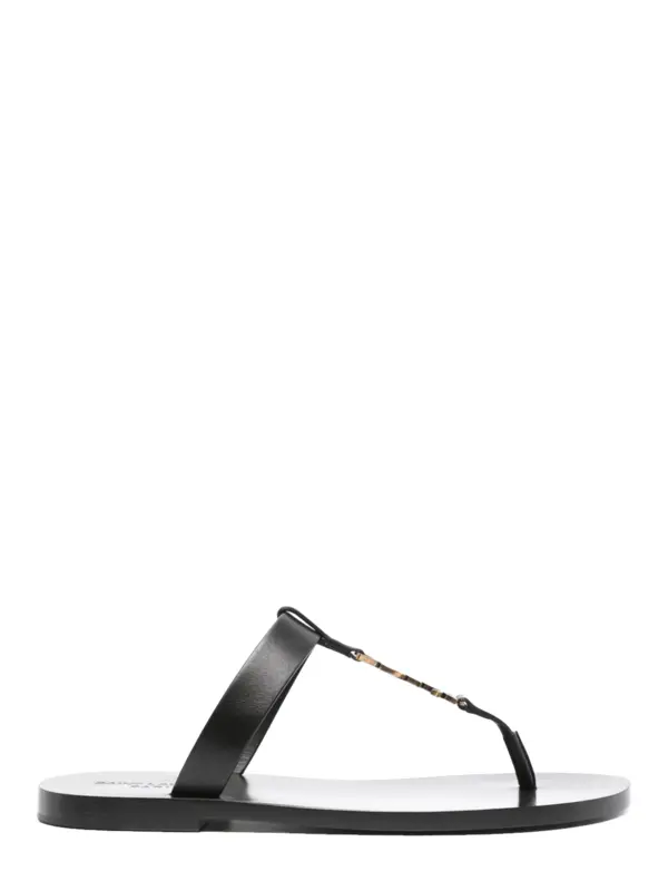 Saint Laurent Cassandre Leather Slides - Black