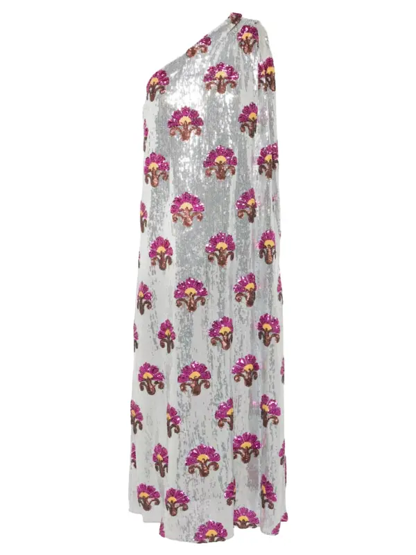 La DoubleJ Roy Sequined One-shoulder Midi Dress - Silver