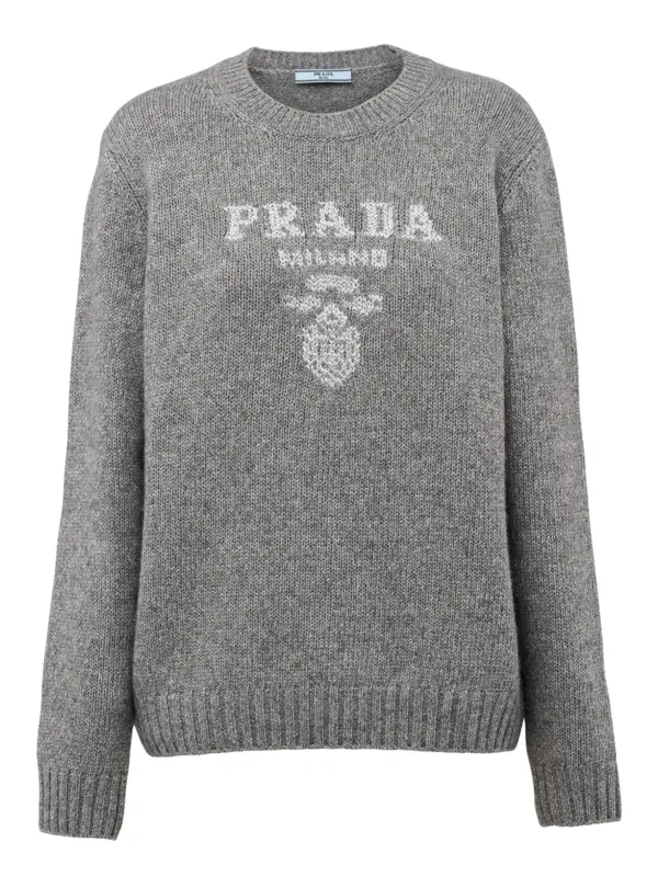 Prada Logo-intarsia Lamé Cashmere Jumper - Grey