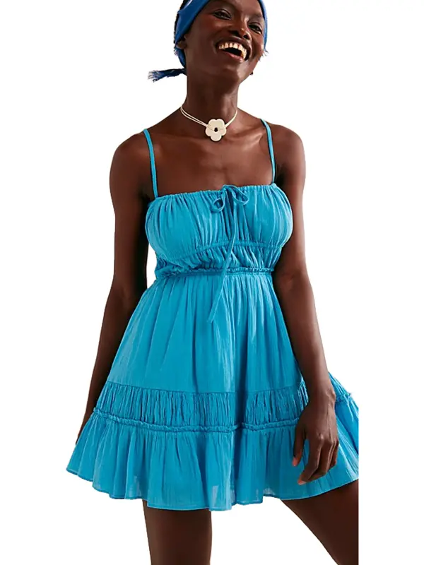 Free People Taking Sides Mini Dress - Tropical Blue