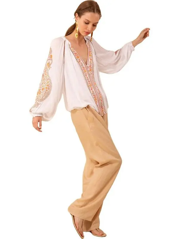 Hale Bob Sloane Embroidered Top - Brown / Neutral