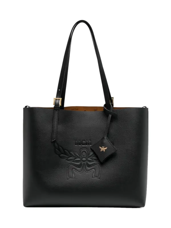 Mcm Himmel Medium Embossed Leather Tote - Black