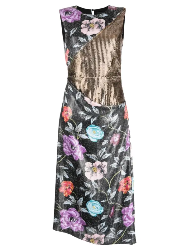 PUPPETS AND PUPPETS Floral Sequin Midi Dress - Multicolour