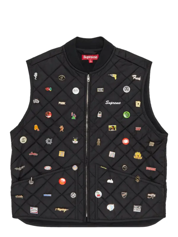Supreme Pins Quilted Work Vest - Black