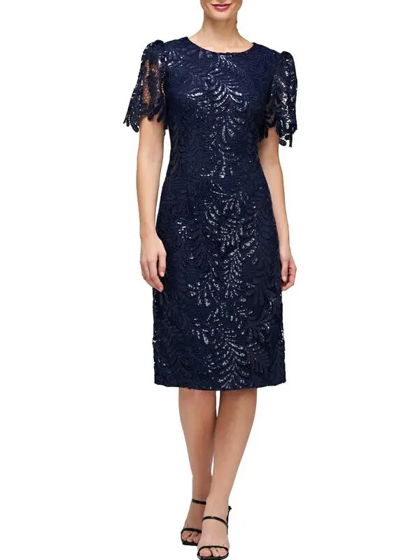 Js Collections Romy Sequin Lace Cocktail Dress - Navy