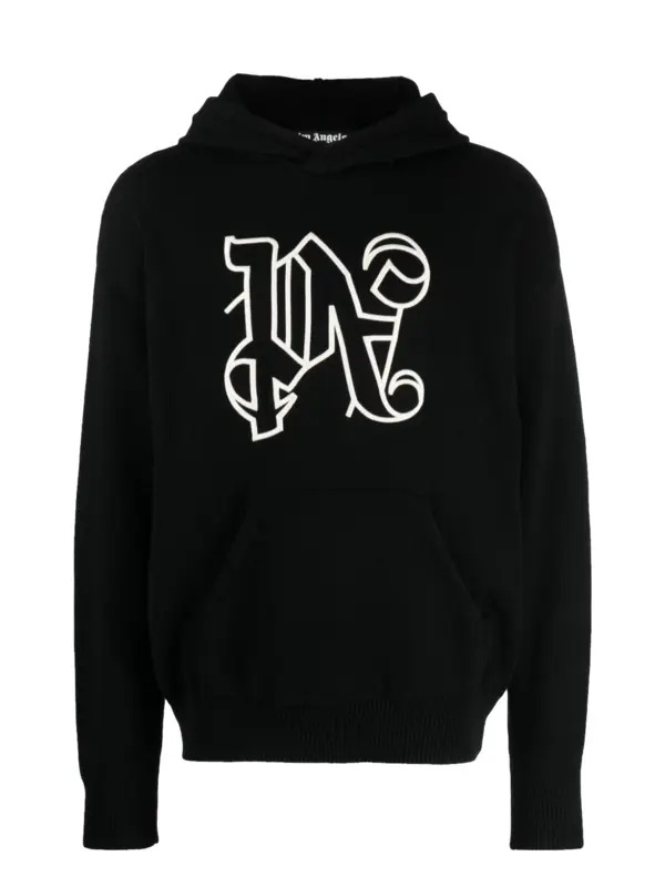 Palm Angels Monogram-embroidered Knitted Hoodie - Black