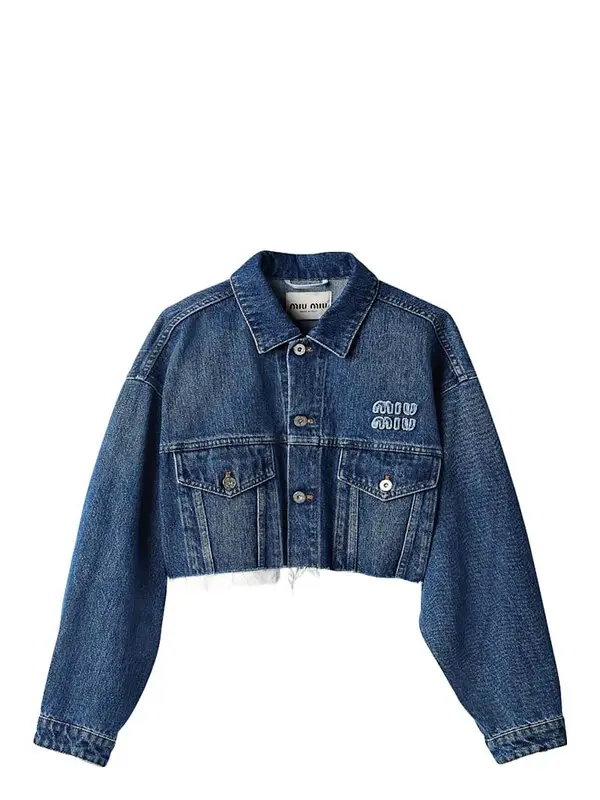 Miu Miu Logo Cropped Denim Jacket - F0008 Bleu