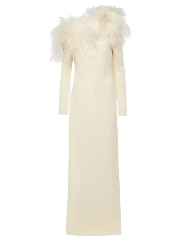 TALLER MARMO Garbo Feather-trimmed Gown - White