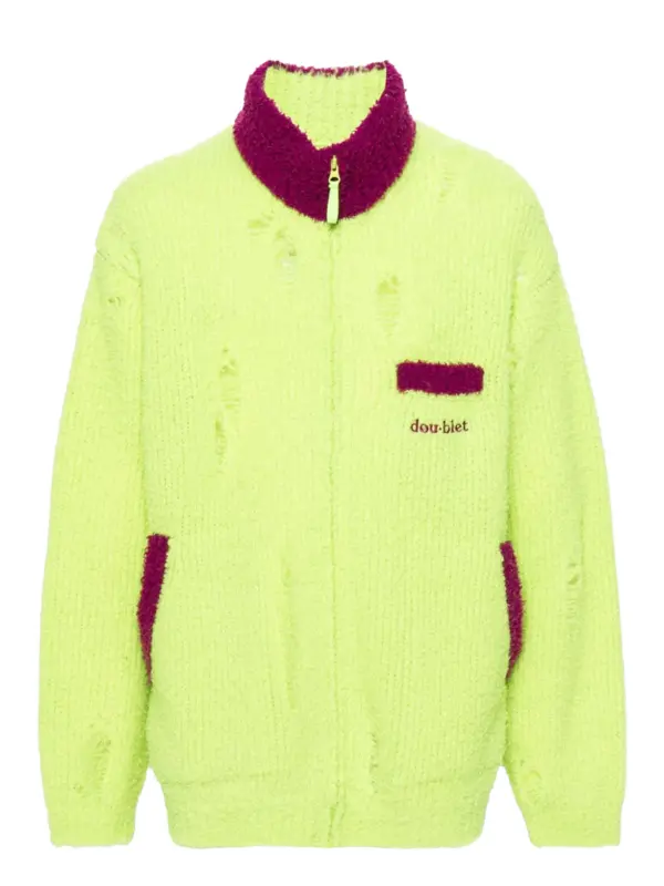 DOUBLET Distressed Fleece Cardigan - Green