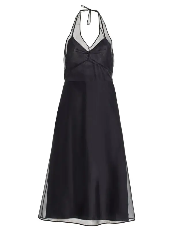 Prada Silk Organza Halter Midi Dress - Black