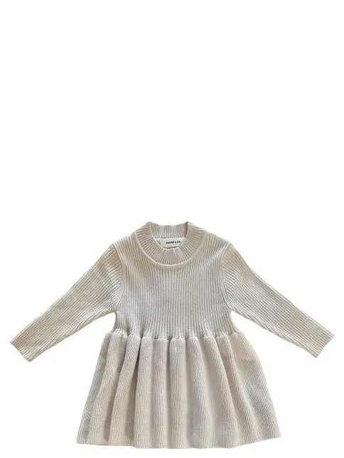 ASHMI & CO. Falyn Long Sleeve Cotton Sweater Dress - Beige