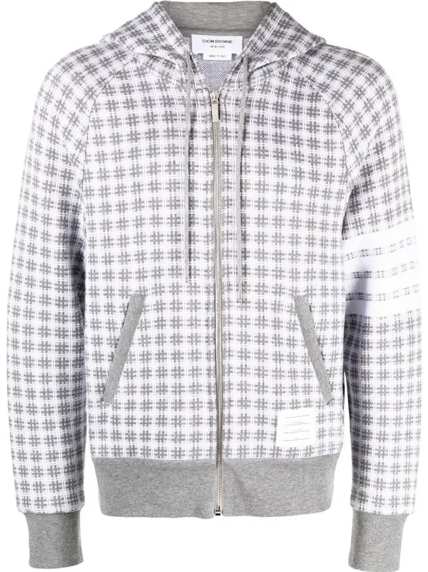 Thom Browne Checked Jacquard Zip-up Hoodie - Grey