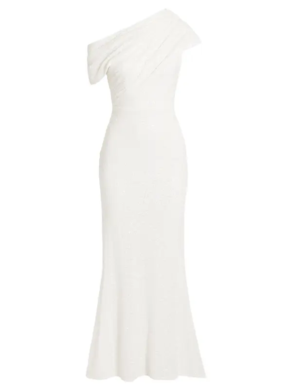 Badgley Mischka One-shoulder Sequined Gown - Ivory