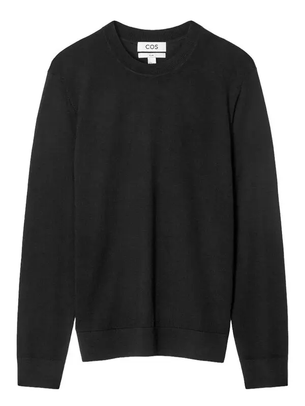 Cos Slim Merino Wool Crew-neck Sweater - Black