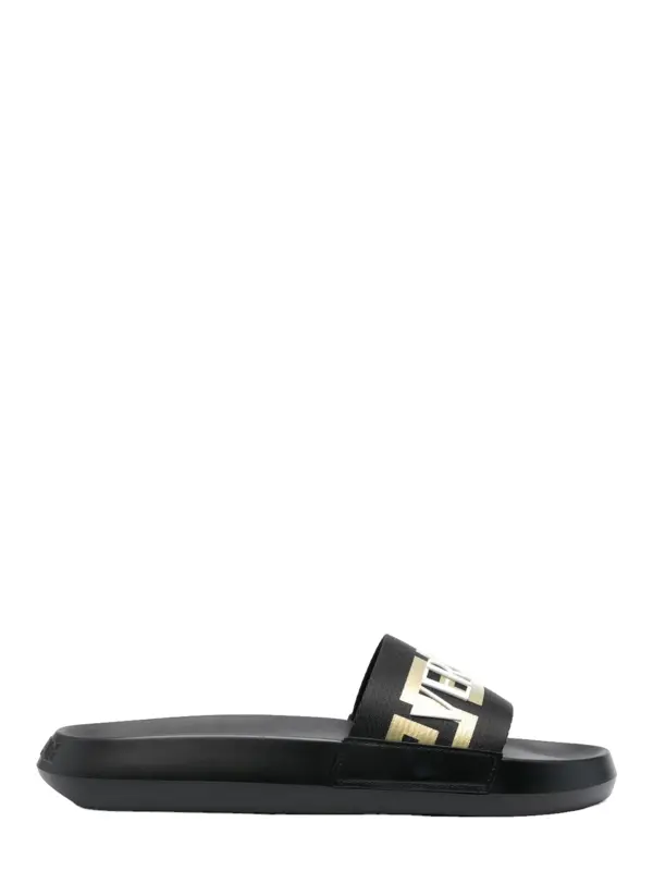 Versace Logo Appliqué Slides - Black