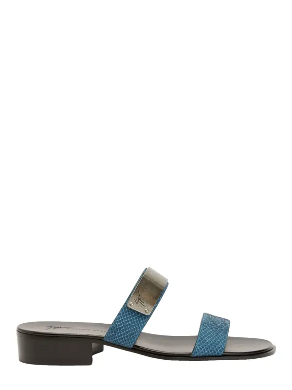 GIUSEPPE ZANOTTI Metal-plaque Snakeskin-effect Sandals - Blue