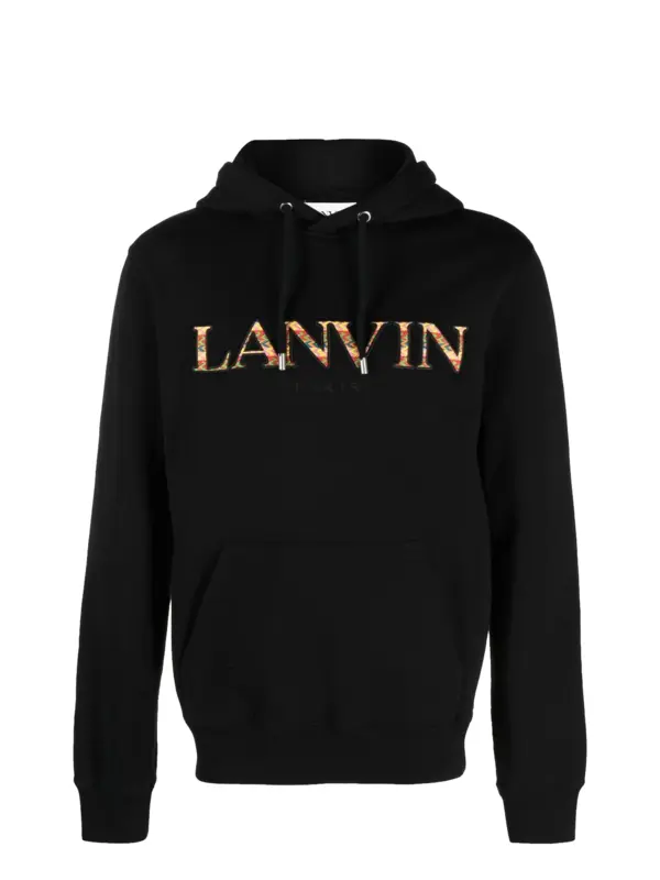 LANVIN Embroidered-logo Cotton Hoodie - Black