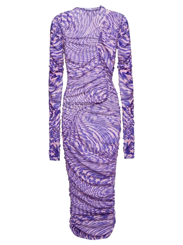 MUGLER Ruched Mesh Midi Dress - Multicoloured