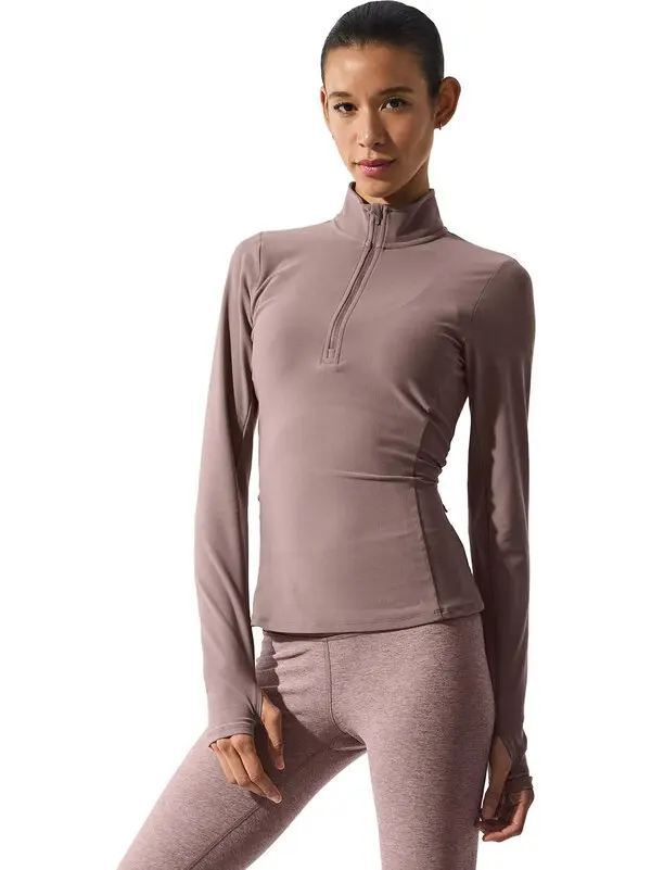 Alo Yoga Alosoft 1/2 Zip Rapid Pullover Top - Mushroom