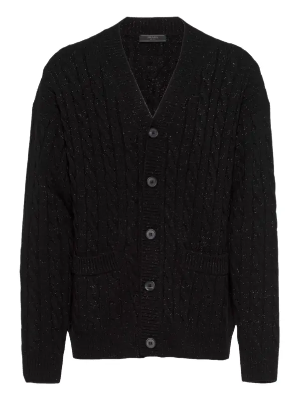 Prada Metallic-threading Wool-cashmere Cardigan - Black