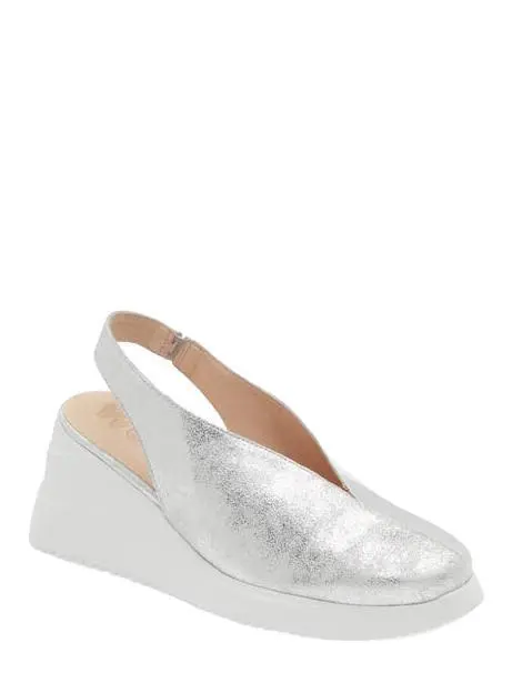 WONDERS Platform Wedge Slingback Pumps - Silver