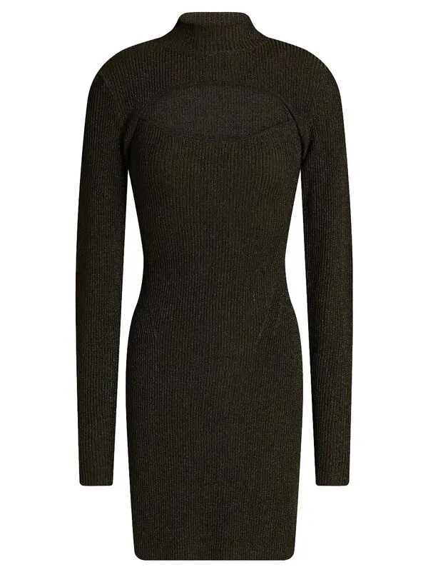NICHOLAS Metallic Ribbed-knit Shrug And Mini Dress Set - Army Green
