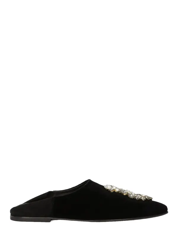 Dolce & Gabbana Brooch-detail Velvet Slippers - Black