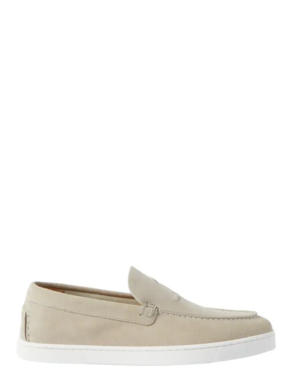 CHRISTIAN LOUBOUTIN Varsiboat Logo-embossed Suede Loafers - Neutrals