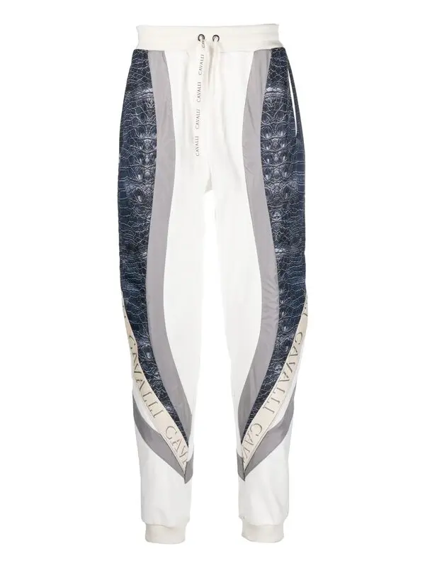 Roberto Cavalli Animal Print Logo-tape Track Pants - White