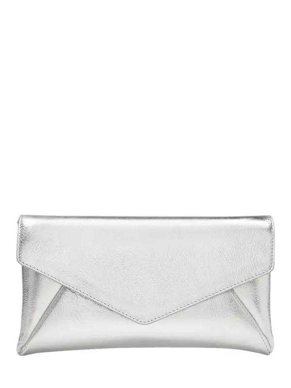 STUART WEITZMAN Mini Envelope Metallic Leather Clutch Bag - Platino