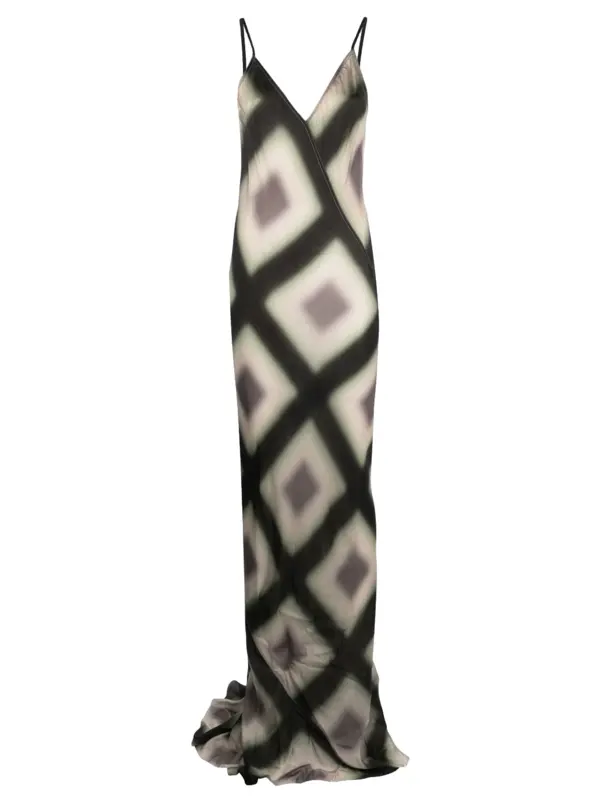 Rick Owens Geometric-print Slip Dress - Black
