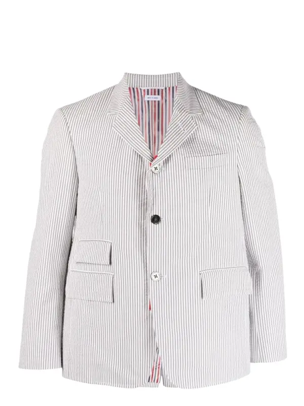 Thom Browne Seersucker Single-breasted Blazer - Grey