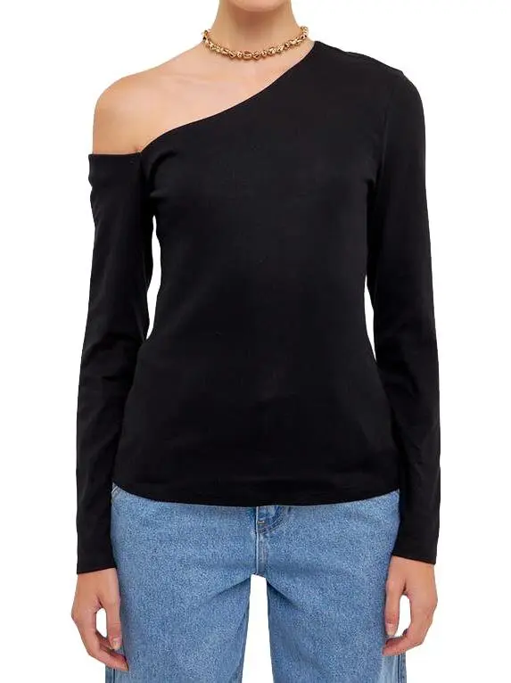 GREY LAB One-shoulder Knit Top - Black