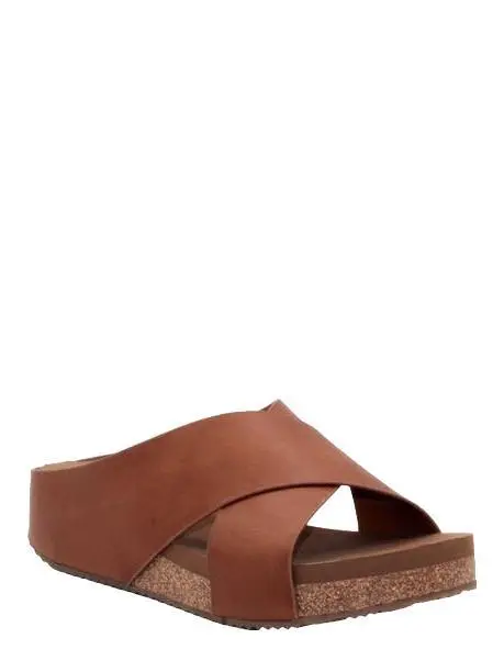 VOLATILE Alette Wedge Slide Sandal By - Tan Leather