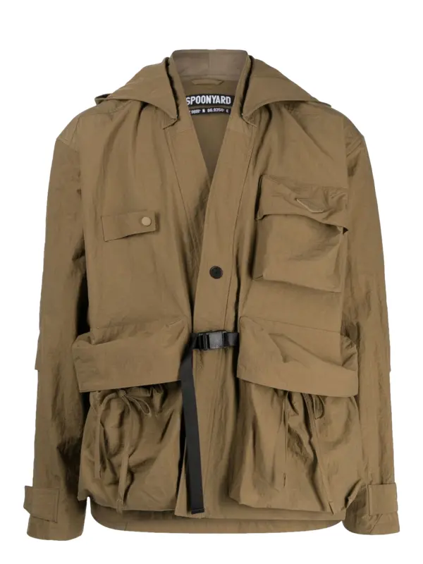 SPOONYARD Kimono Multi-pockets Hooded Jacket - Brown