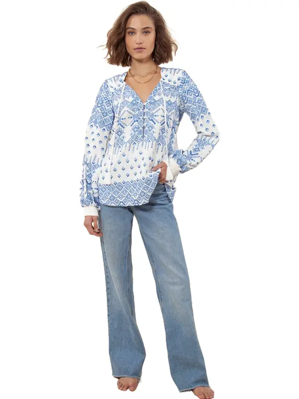 Hale Bob Mimi Embroidered Top - Blue