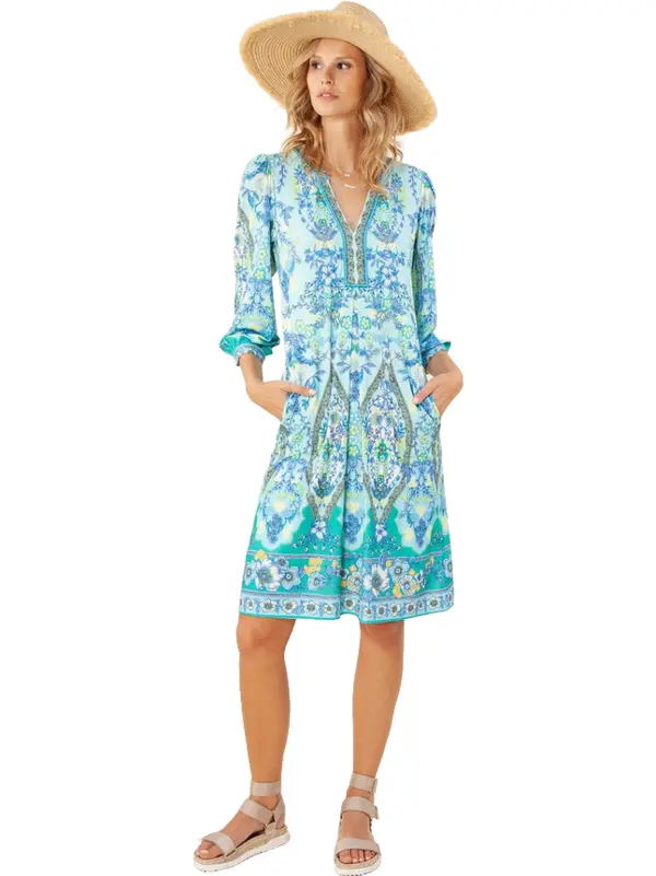 Hale Bob Adelia Beaded Jersey Dress - Blue