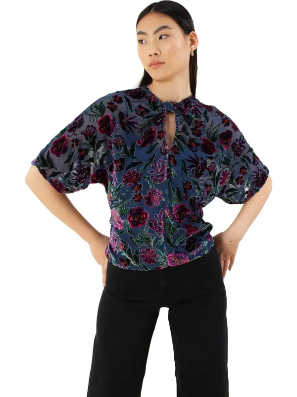 Hale Bob Delyse Velvet Burnout Keyhole Top - Black