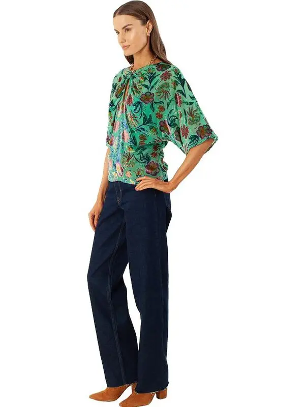 Hale Bob Delyse Velvet Burnout Keyhole Top - Green
