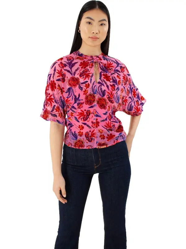 Hale Bob Delyse Velvet Burnout Keyhole Top - Pink