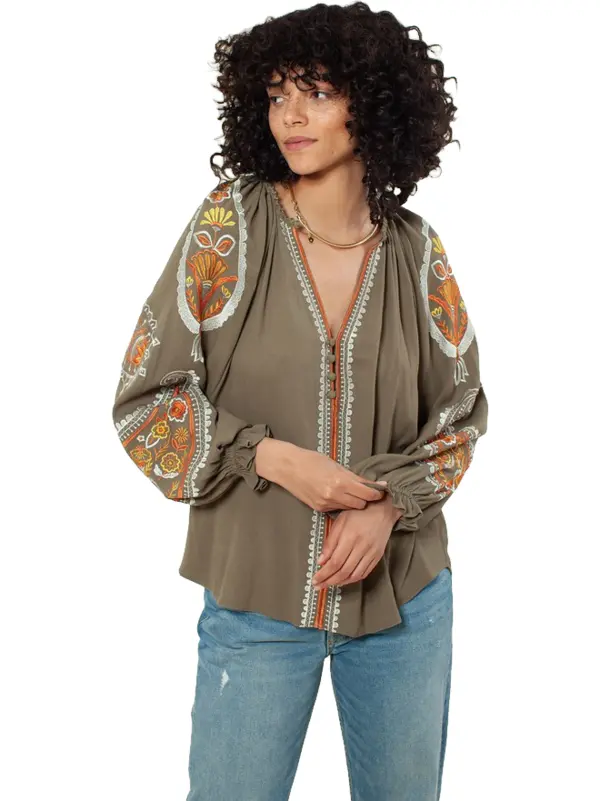 Hale Bob Elisa Embroidered Top - Green