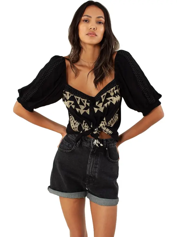 Hale Bob Westina Embroidered Top - Black