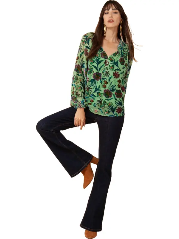 Hale Bob Cordelia Velvet Burnout Top - Green