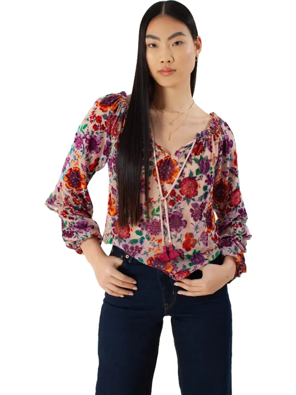 Hale Bob Magdelena Off Shoulder Top - Brown / Neutral