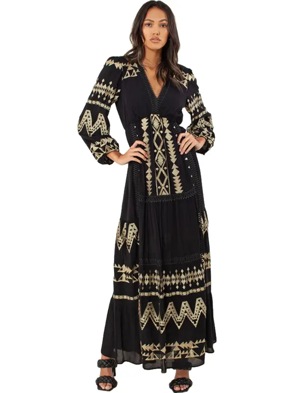 Hale Bob Fallin Embroidered Maxi Dress - Black